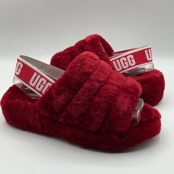 UGG | Shoes | Ugg Womens Fluff Yeah Red Ribbon Sheepskin Slide | Poshmark